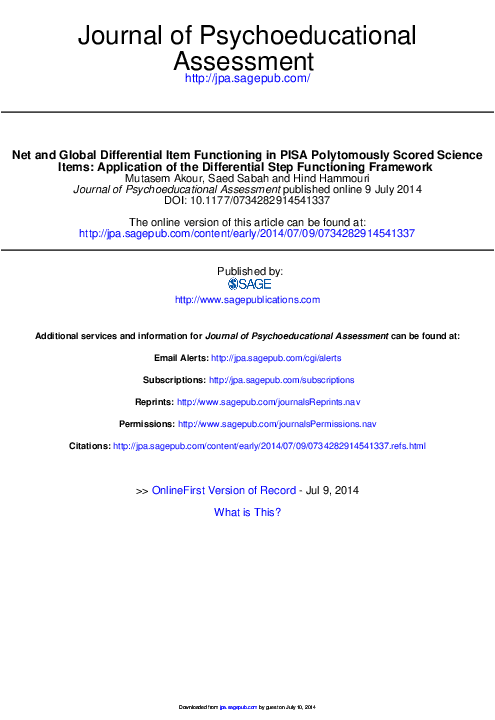 Pdf Items Application Of The Differential Step Functioning Framework Net And Global