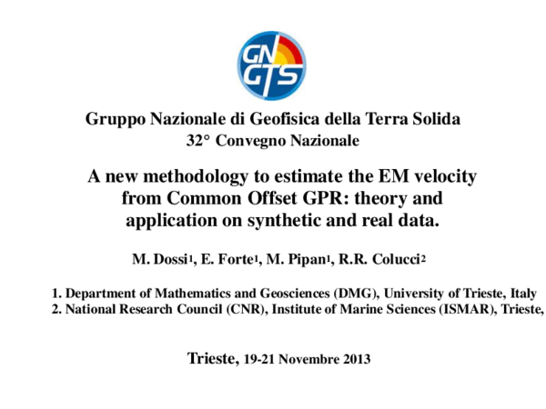 (PDF) A new methodology to estimate the EM velocity from Common Offset GPR: Theory and ...