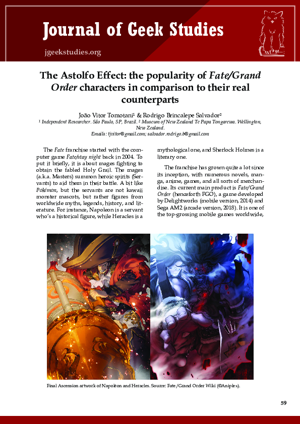 (PDF) The Astolfo Effect: the popularity of Fate/Grand Order characters ...