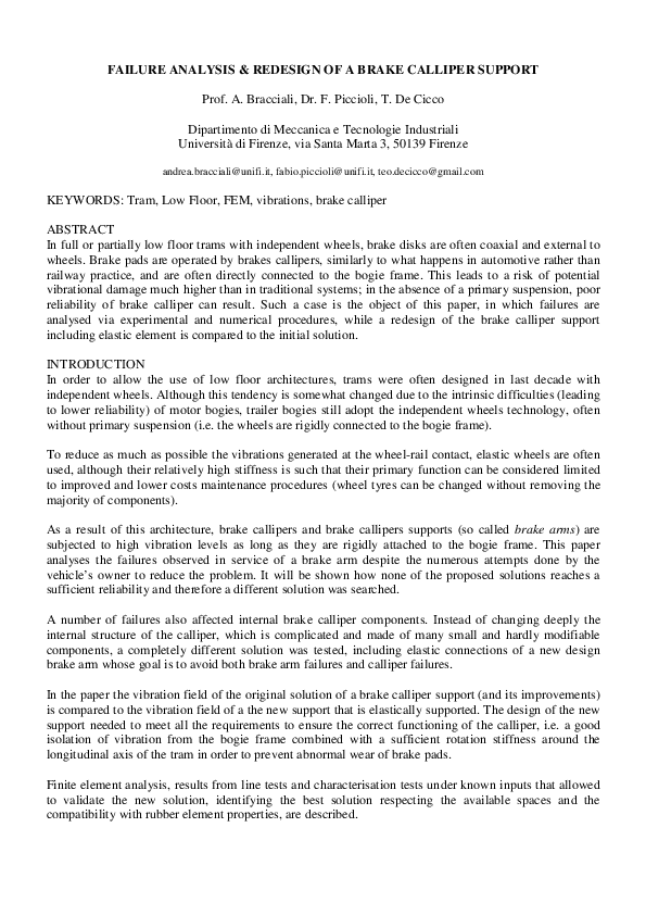 (PDF) Failure Analysis & Redesign of a Brake Calliper Support