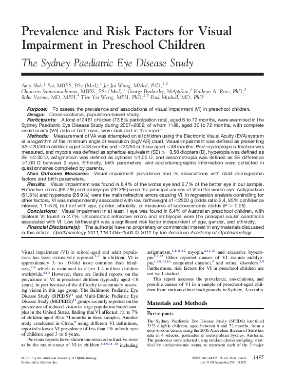 (PDF) Prevalence and Risk Factors for Visual Impairment in Preschool ...