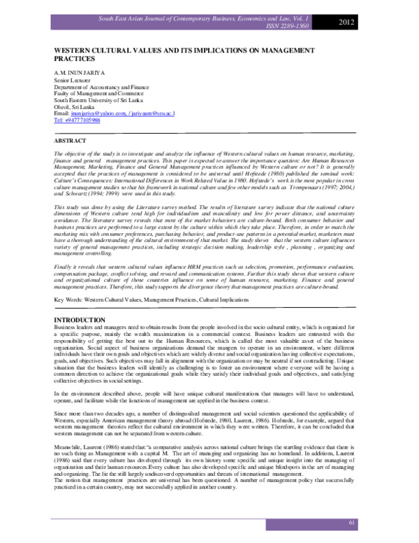 (PDF) Western Cultural Values and Its Implications on Management ...