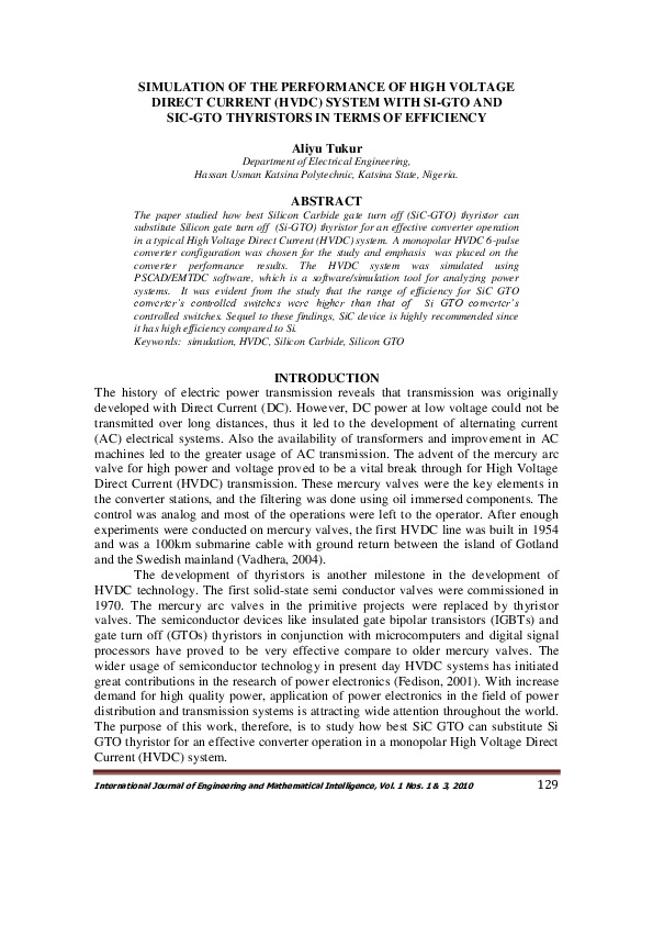 Pdf Simulation Of The Performance Of High Voltage Direct Current