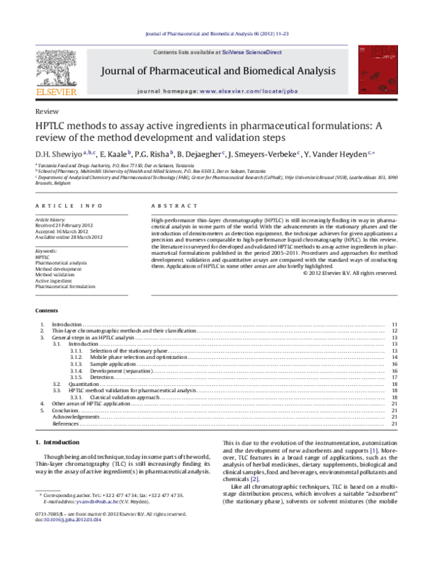 (PDF) HPTLC methods to assay active ingredients in pharmaceutical formulations: A review of the ...