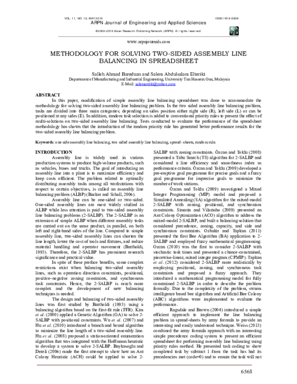 (PDF) Methodology for solving two-sided assembly line balancing in spreadsheet