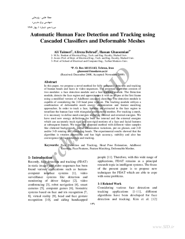 (PDF) Automatic Human Face Detection and Tracking using Cascaded Classifiers and Deformable Meshes