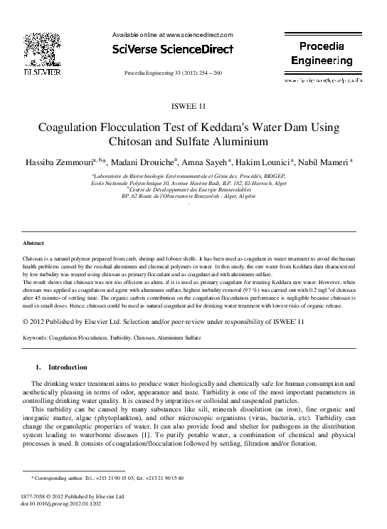 (PDF) Coagulation Flocculation Test of Keddara's Water Dam Using ...