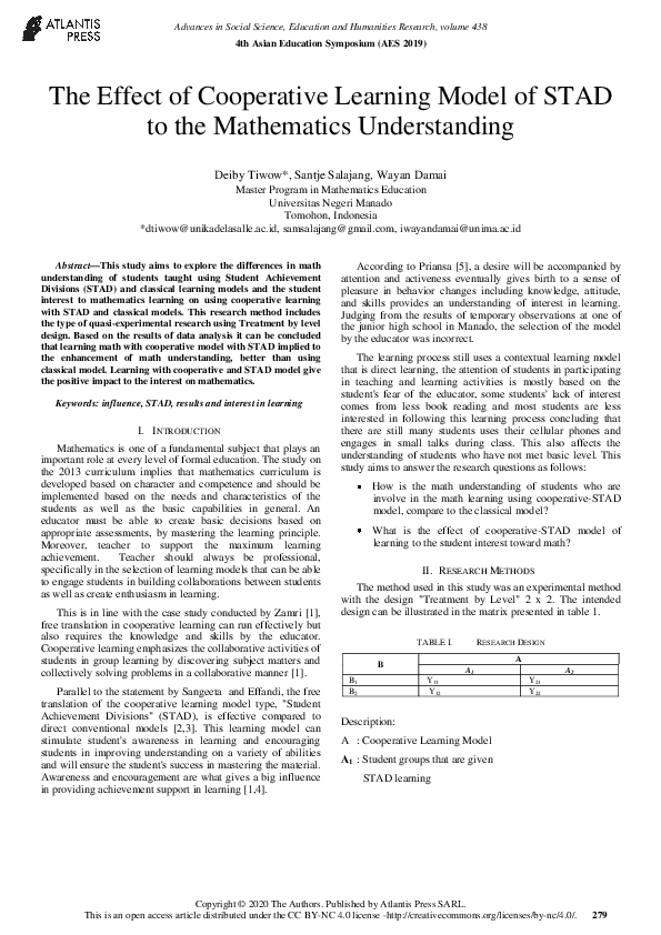 (PDF) The Effect of Cooperative Learning Model of STAD to the Mathematics Understanding