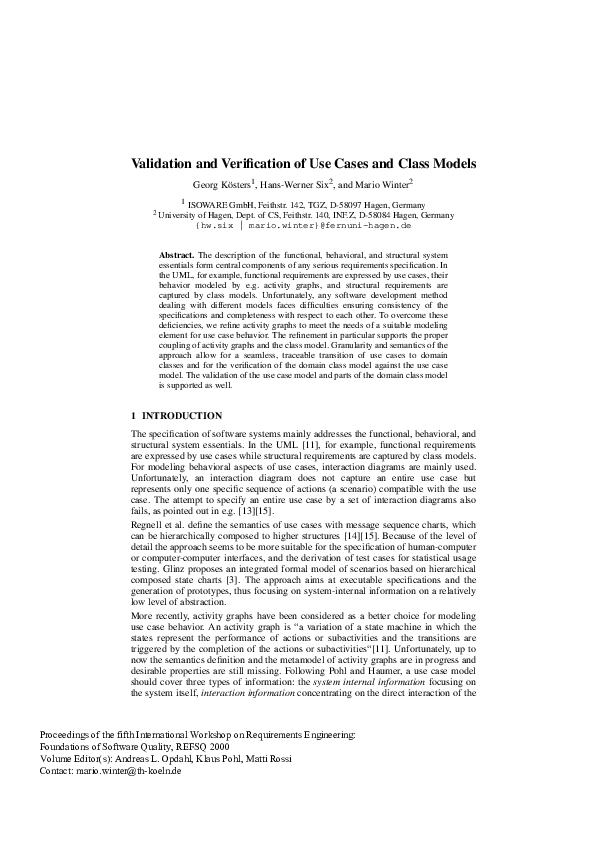 Pdf Validation And Verification Of Use Cases And Class Models 1093