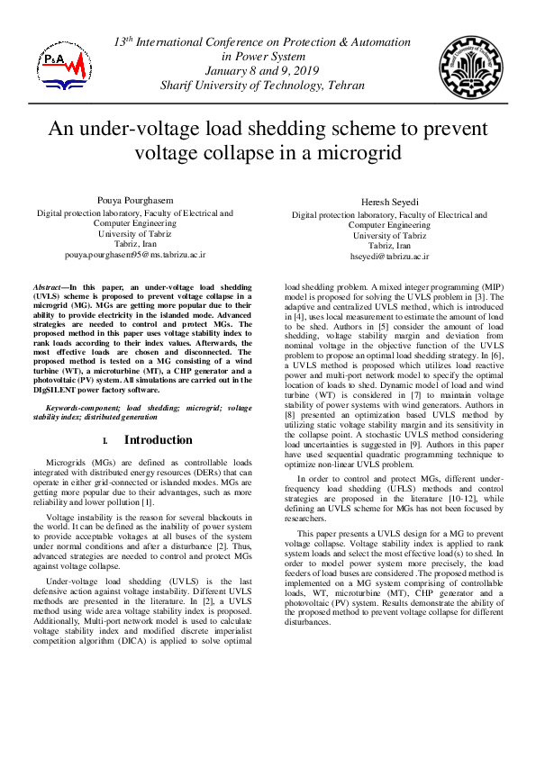 (PDF) An under-voltage load shedding scheme to prevent voltage collapse in a microgrid