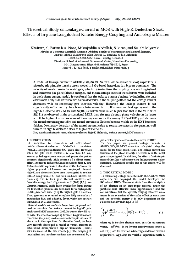 (PDF) Theoretical Study on Leakage Current in MOS with High-K ...
