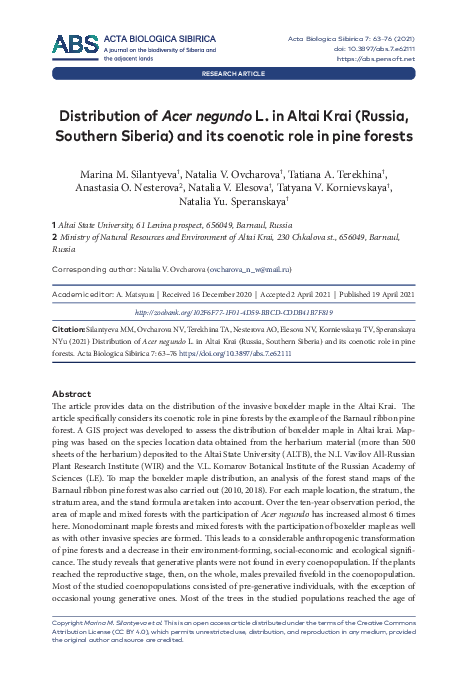 (PDF) Distribution of Acer negundo L. in Altai Krai (Russia, Southern ...