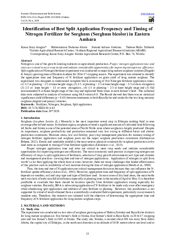 Pdf Identification Of Best Split Application Frequency And Timing Of Nitrogen Fertilizer For