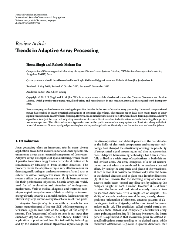 Pdf Trends In Adaptive Array Processing Hema Singh
