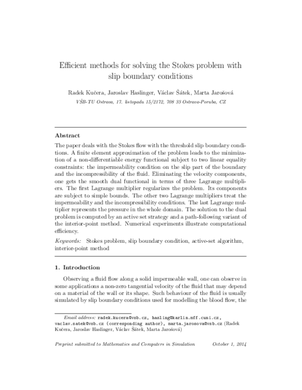 (PDF) Efficient methods for solving the Stokes problem with slip ...