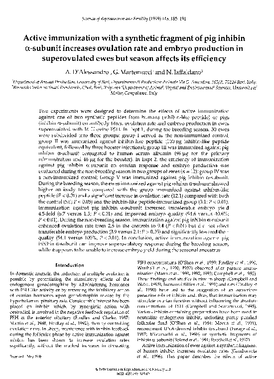 (PDF) Active immunization with a synthetic fragment of pig inhibin ...