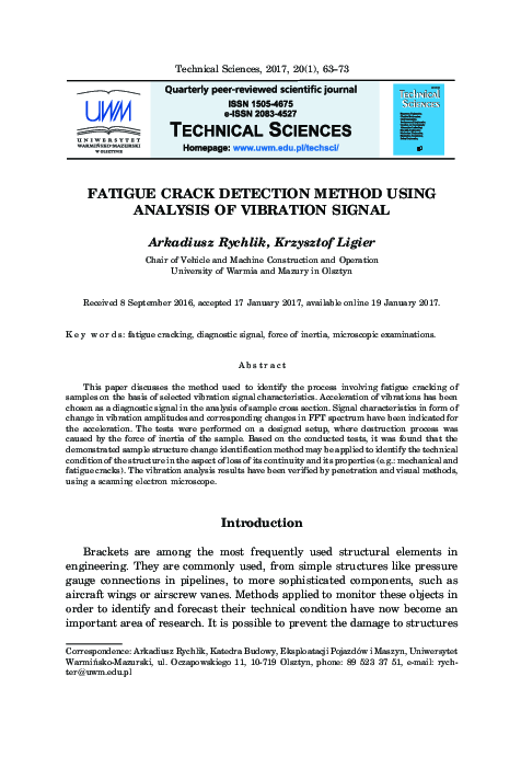 Pdf Fatigue Crack Detection Method Using Analysis Of Vibration Signal