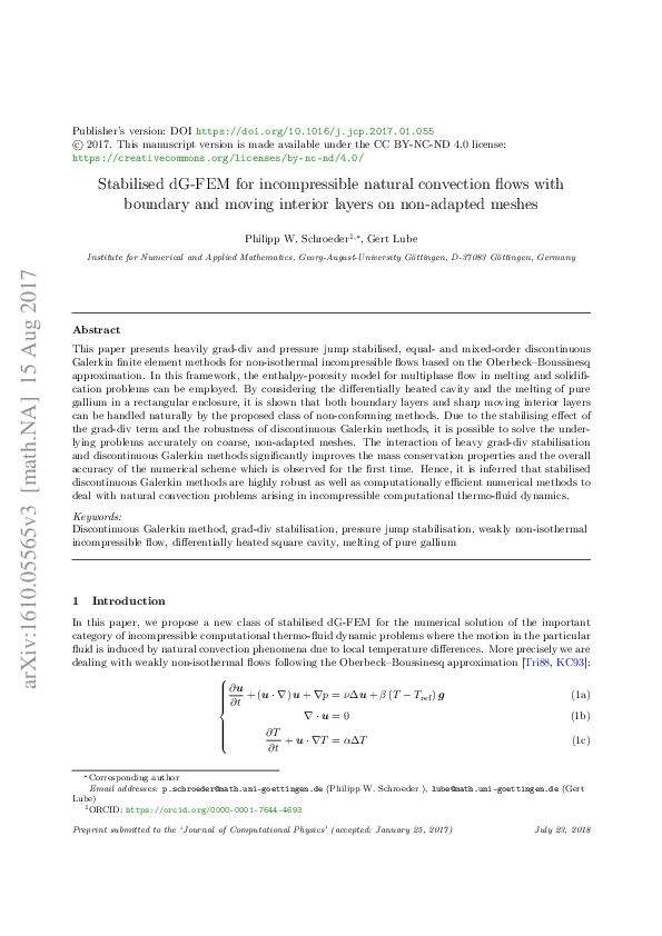 (PDF) Stabilised dG-FEM for incompressible natural convection flows ...