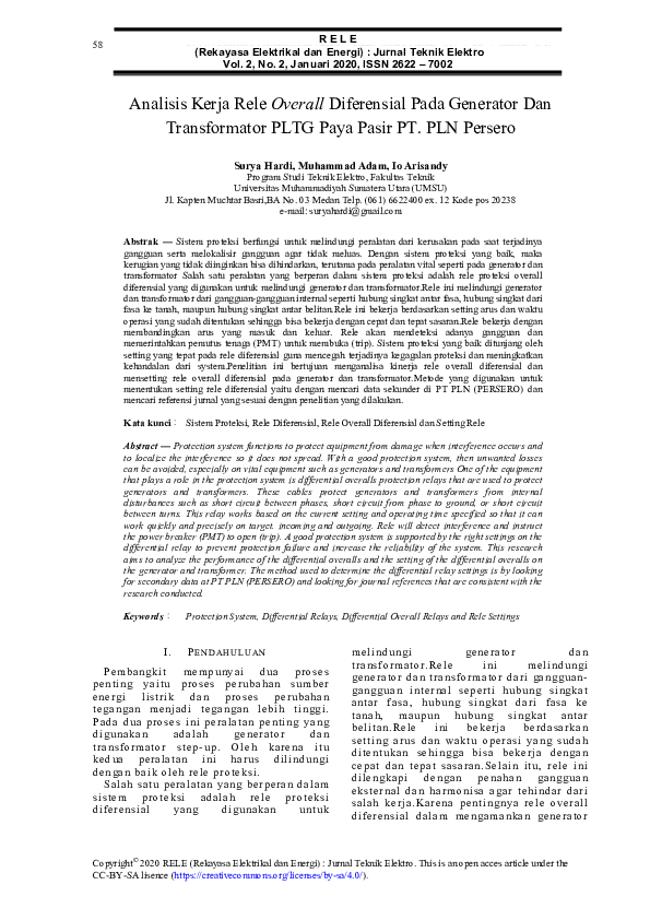 (PDF) Analisis Kerja Rele Overall Diferensial Pada Generator Dan Transformator PLTG Paya Pasir ...