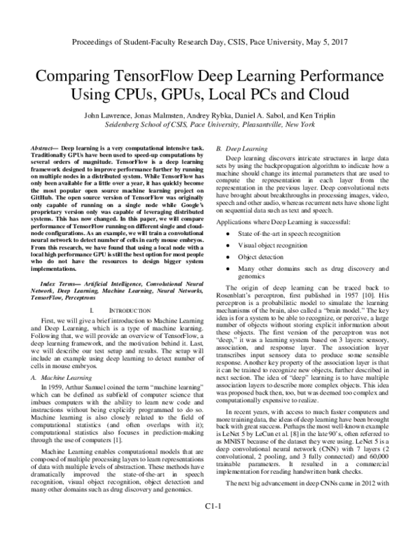 (PDF) Comparing TensorFlow Deep Learning Performance Using CPUs, GPUs, Local PCs and Cloud