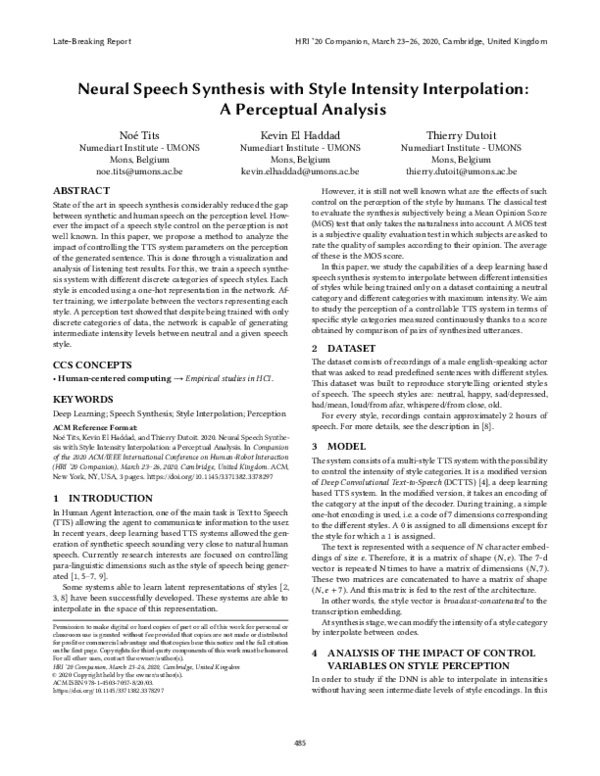 (PDF) Neural Speech Synthesis with Style Intensity Interpolation