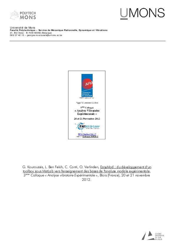 Pdf Easymod Du DÉveloppement Dun Toolbox Sous Matlab Vers L