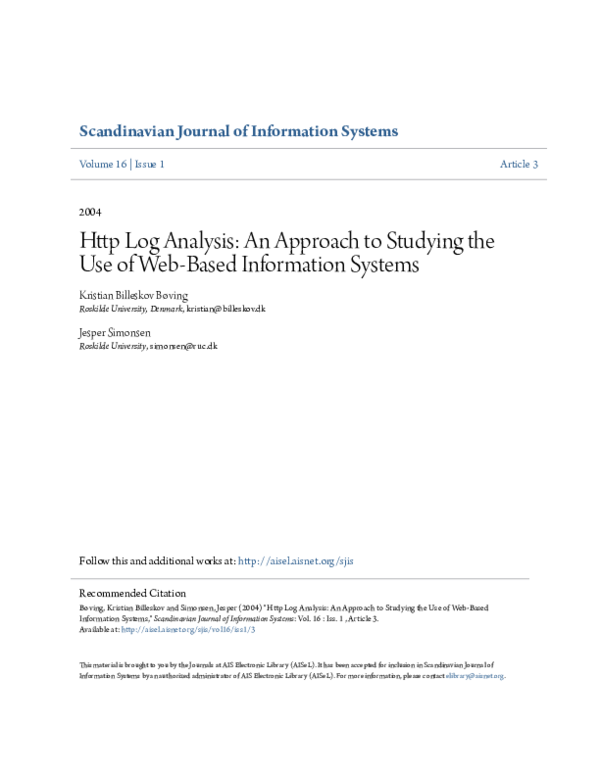 (PDF) Http Log Analysis: An Approach to Studying the Use of Web-Based Information Systems