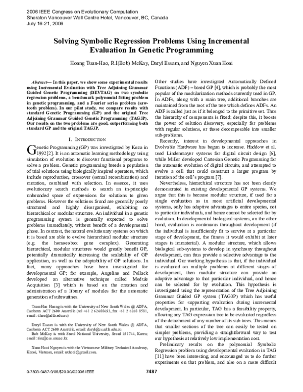 Pdf Solving Symbolic Regression Problems Using Incremental Evaluation In Genetic Programming