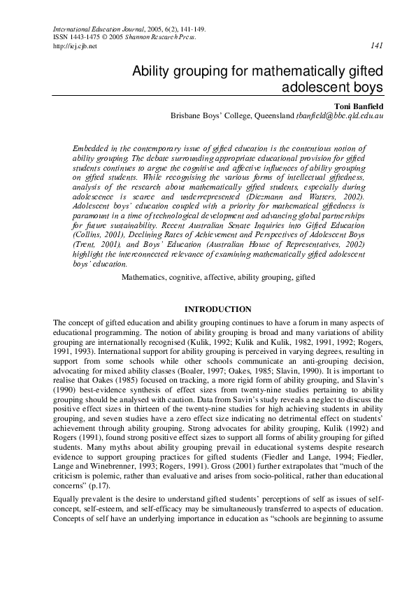(PDF) Ability grouping for mathematically gifted adolescent boys