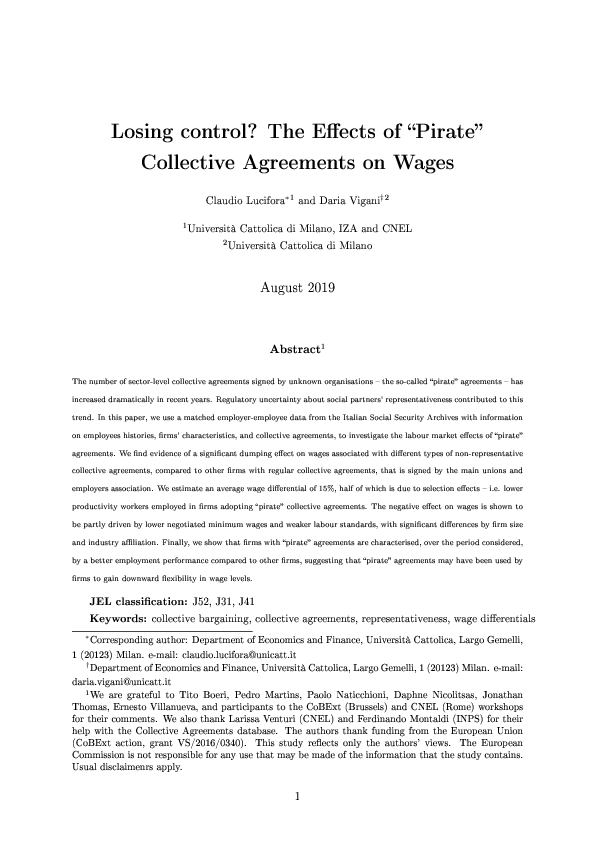 (PDF) Losing control? The E ects of Pirate Collective Agreements on Wages
