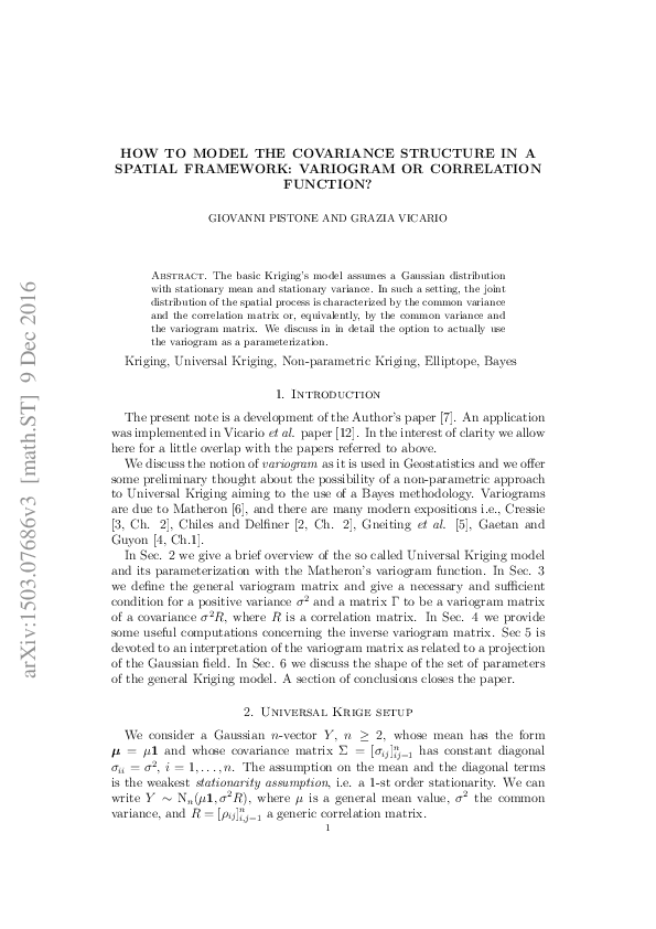 Pdf How To Model The Covariance Structure In A Spatial Framework