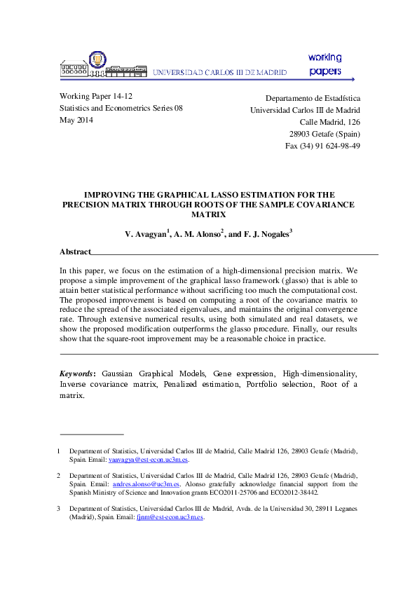 (PDF) Improving the Graphical Lasso Estimation for the Precision Matrix ...