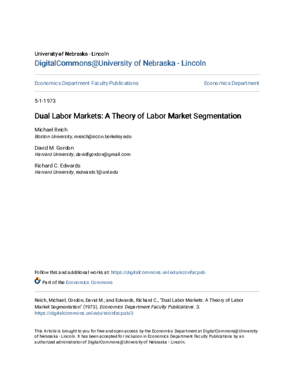 (PDF) Dual Labor Markets: A Theory of Labor Market Segmentation