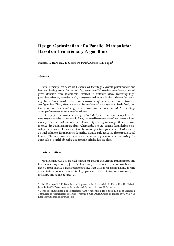 Pdf Design Optimization Of A Parallel Manipulator Based On