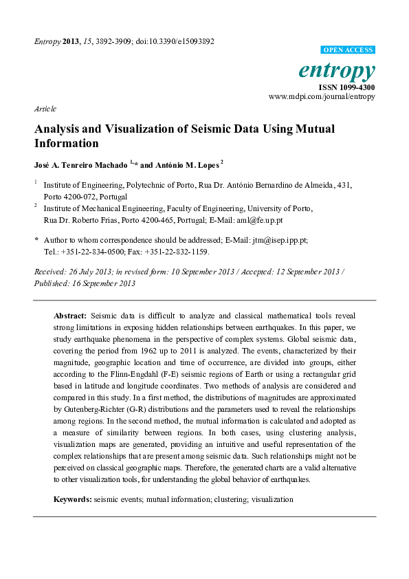 (PDF) Analysis and Visualization of Seismic Data Using Mutual Information
