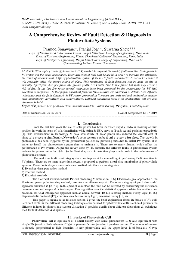 (PDF) A Comprehensive Review of Fault Detection & Diagnosis in ...