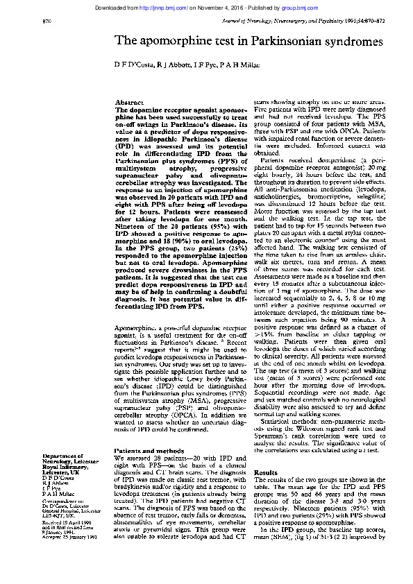 (PDF) The apomorphine test in parkinsonian syndromes