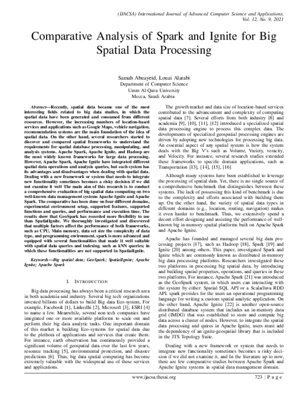 (PDF) Comparative Analysis of Spark and Ignite for Big Spatial Data Processing