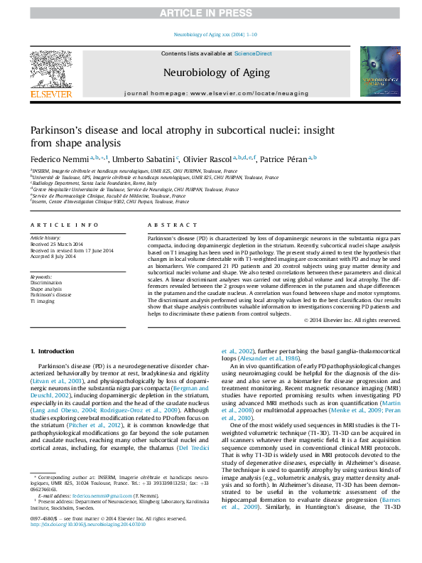 (PDF) Parkinson's disease and local atrophy in subcortical nuclei ...