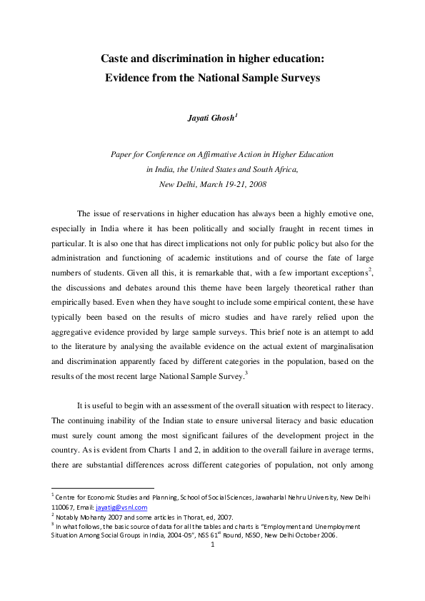 (PDF) Caste and discrimination in higher education: Evidence from the ...