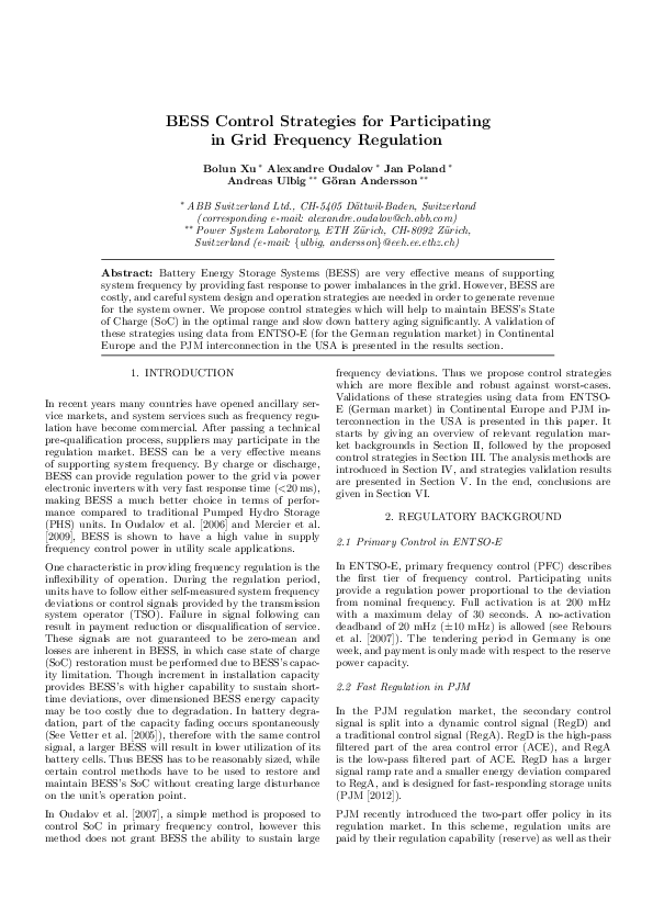 (PDF) BESS Control Strategies for Participating in Grid Frequency ...