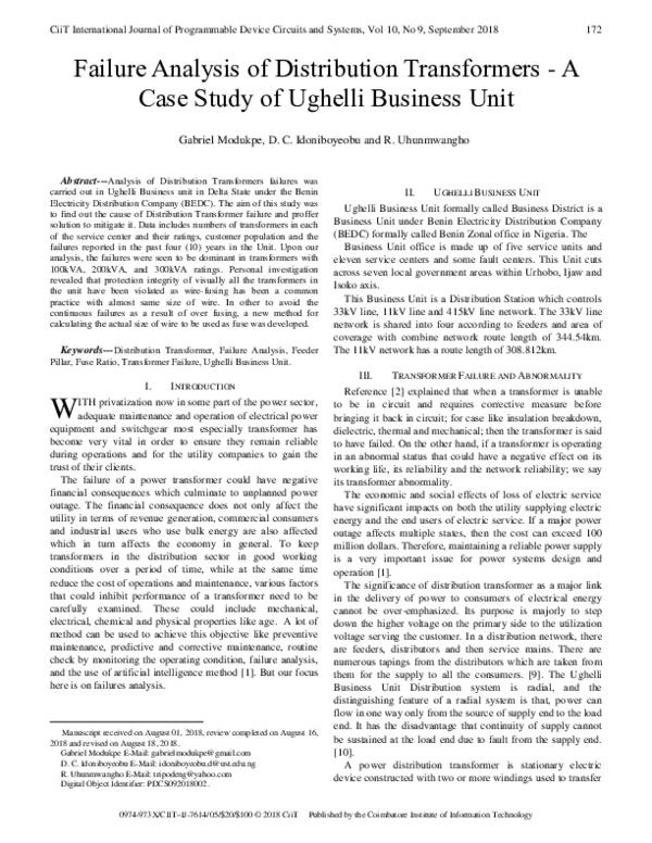 (PDF) Failure Analysis of Distribution Transformers - A Case Study of ...