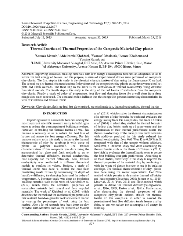 (PDF) Thermal Inertia and Thermal Properties of the Composite Material ...