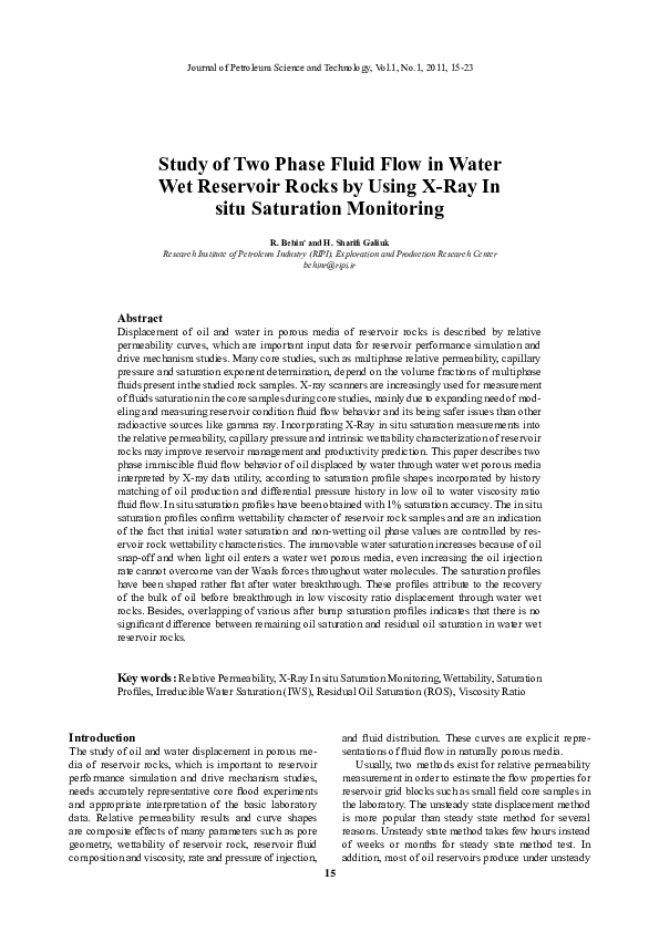 (PDF) Study of Two Phase Fluid Flow in Water Wet Reservoir Rocks by ...