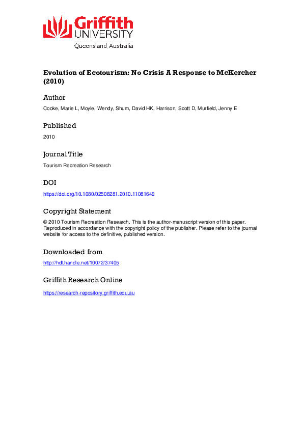 (PDF) Evolution of Ecotourism: No Crisis
