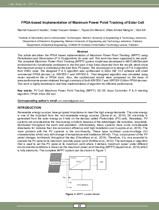 (PDF) FPGA-based Implementation of Maximum Power Point Tracking of ... (PDF) FPGA-based Implementation of Maximum Power Point Tracking of ...