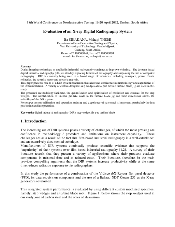 (PDF) Evaluation of an X-ray Digital Radiography System