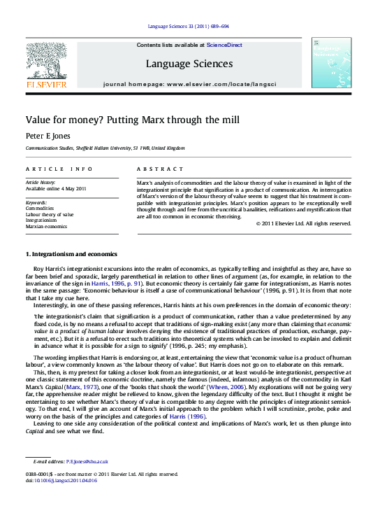 (PDF) Value for money? Putting Marx through the mill