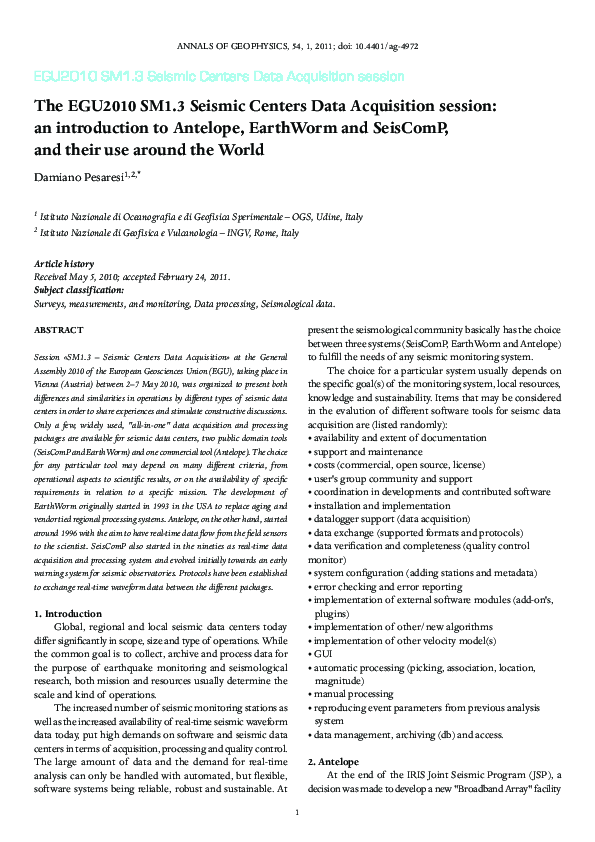 (PDF) SM1.3 Seismic Centers Data Acquisition: an introduction to ...