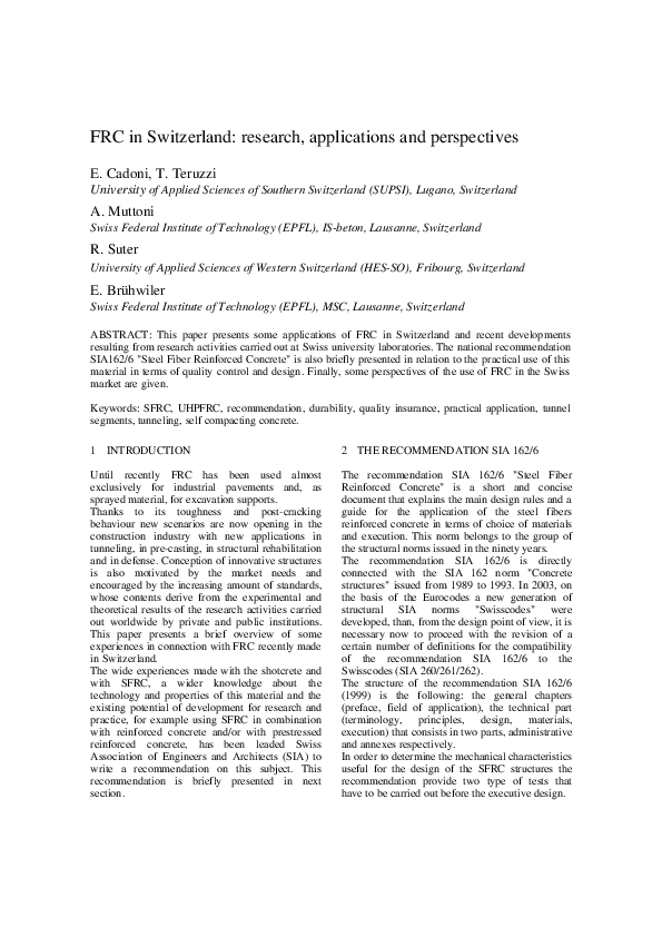 (PDF) FRC in Switzerland : research, applications and perspectives
